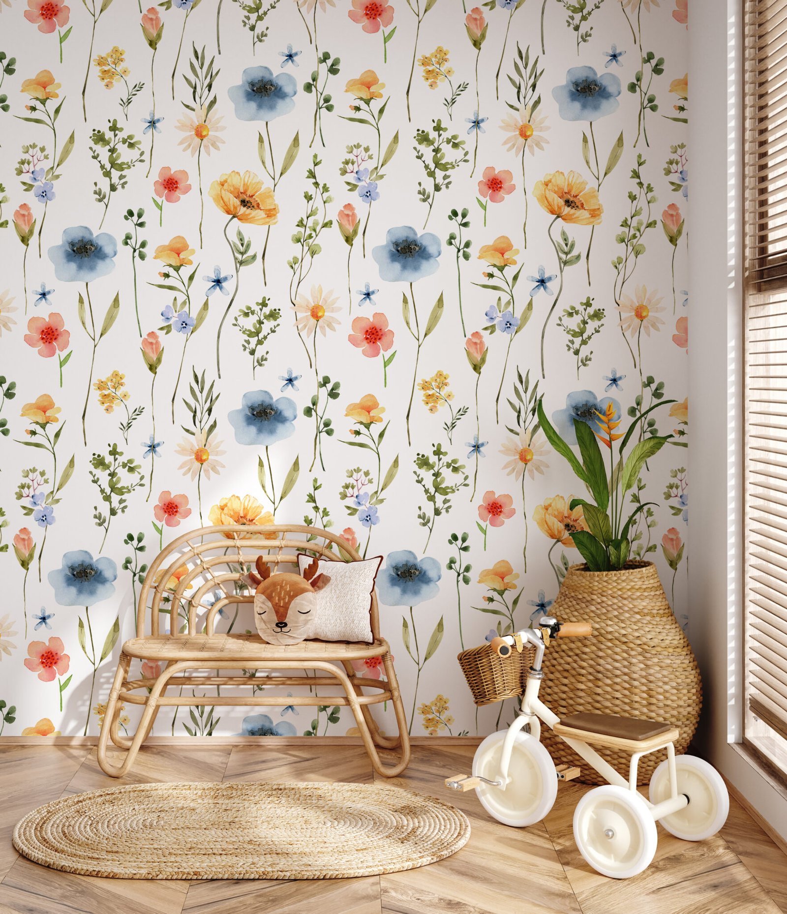 Wildflower Watercolor Mural | Soft Botanical Wall Art | Beautiful ...