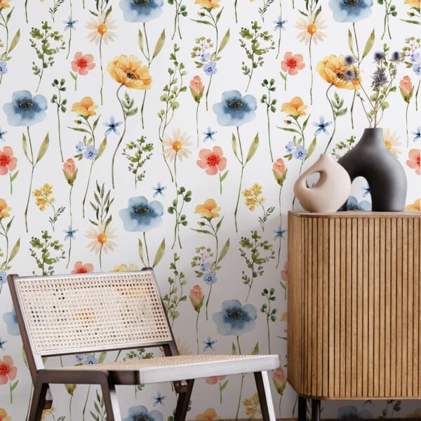 Wildflower Watercolor Mural | Soft Botanical Wall Art | Beautiful ...